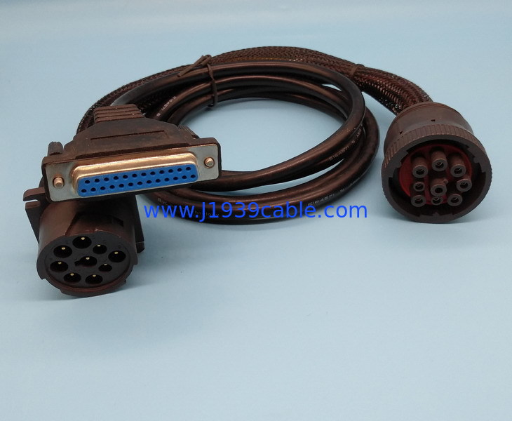 Deutsch 9-Pin J1939 Female to DB25P Female and J1939 Male Splitter Y Cable