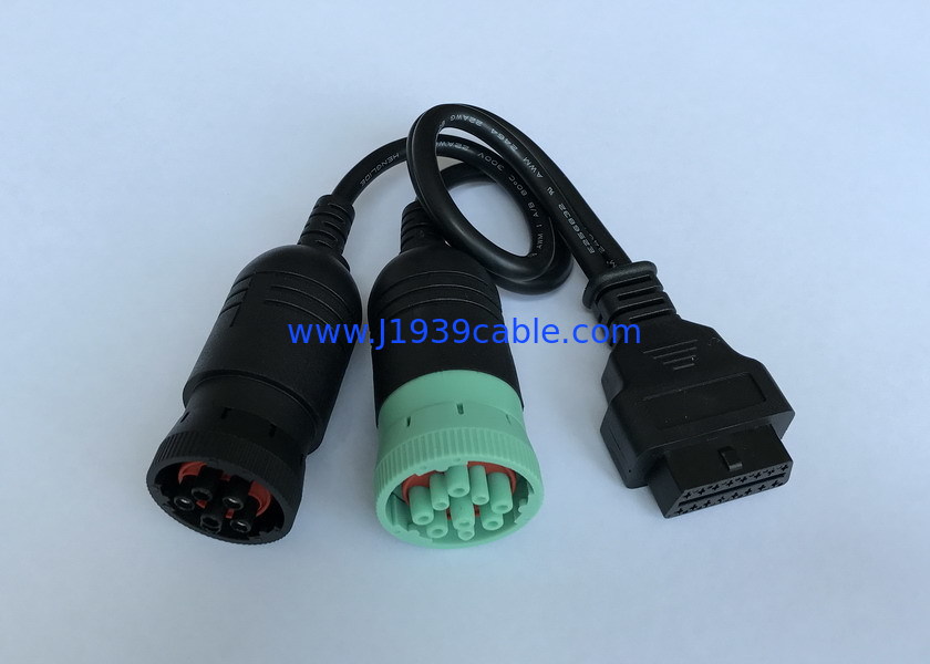 OBD2 OBDII Female to Green Deutsch 9 Pin J1939 Female and 6 Pin J1708 ...