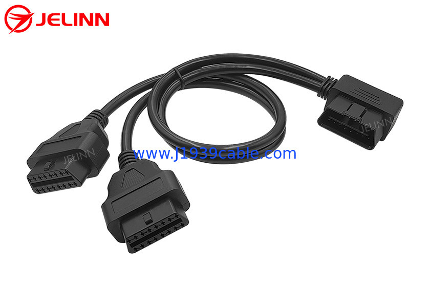 OBD2 OBDII 16 Pin Right Angle Male to Dual Female Round Split Y Cable