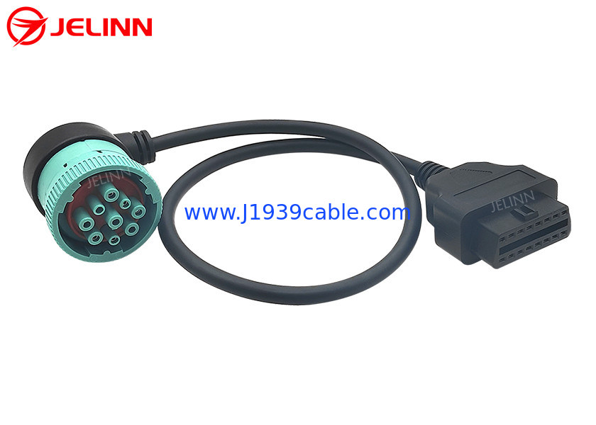Right Angle Green J1939 Deutsch 9-Pin Female to J1962 OBD2 16 Pin ...