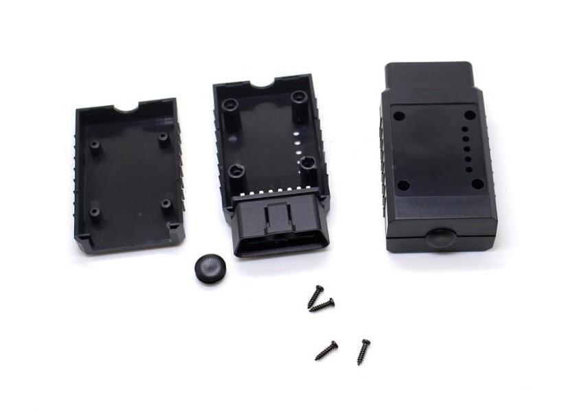 OBD2 OBDII Enclosure with 16 Pin J1962 OBD2 Male Plug Connector