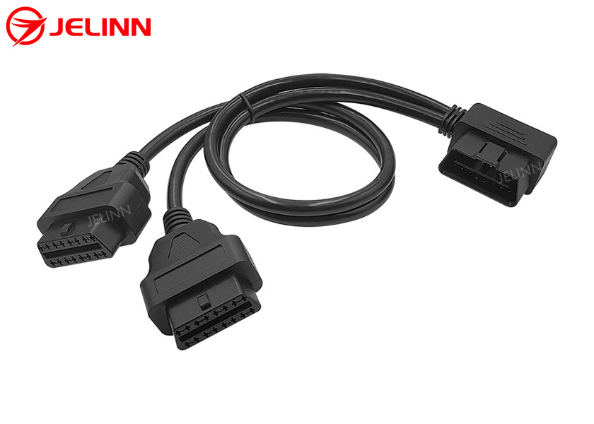 OBD2 OBDII 16 Pin Right Angle Male to Dual Female Round Split Y Cable