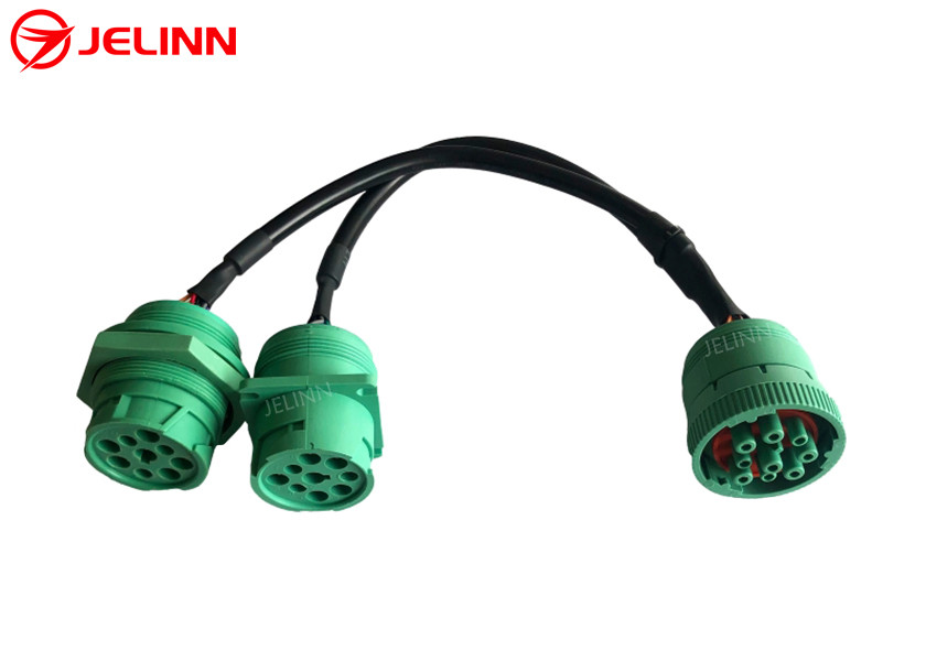 Green Deutsch 9 Pin J1939 Female to J1939 Male Square Flange and ...